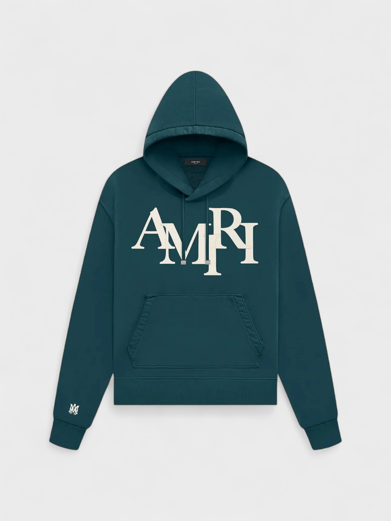 Amiri Staggered Logo Hoodie Rain Forest now £340.00 at Supplied Fashion
